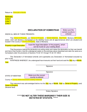 Fillable Online dphhs mt Declaration of Homestead Instructions ...