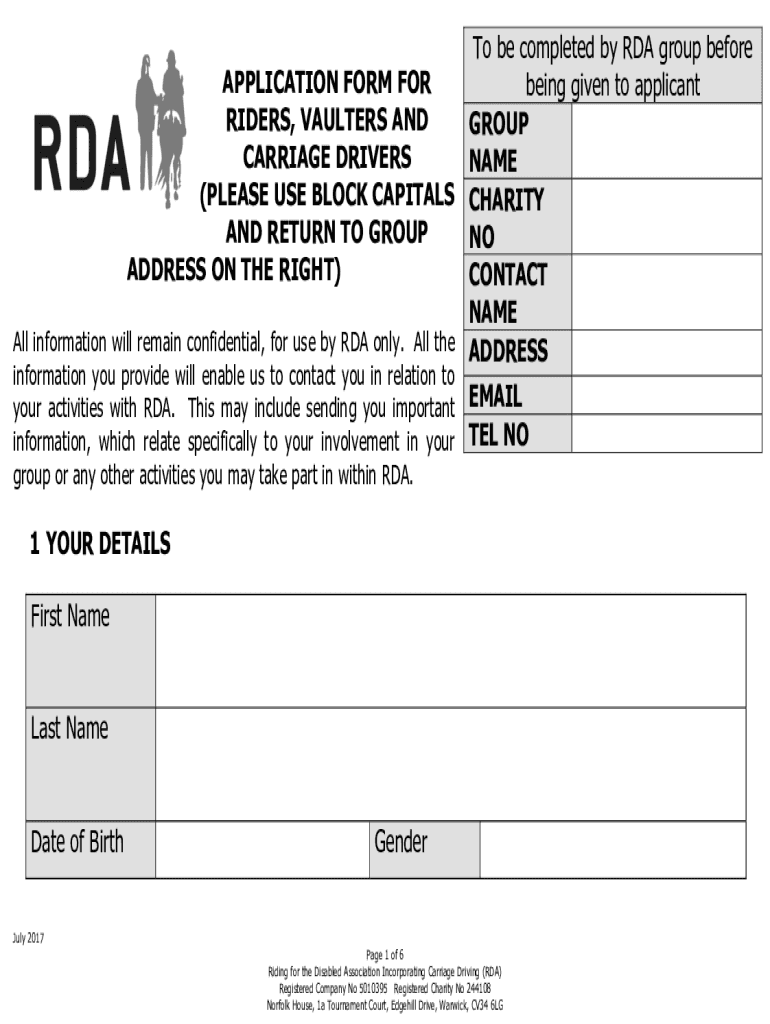 Fillable Online PDF APPLICATION FORM FOR RIDERS, VAULTERS AND CARRIAGE ...
