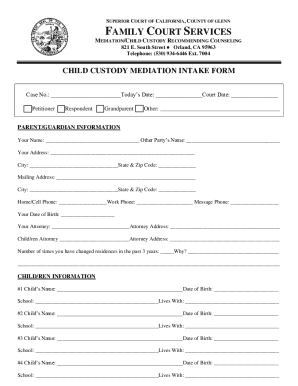 Fillable Online Child Custody Mediation Intake Form Fax Email Print ...
