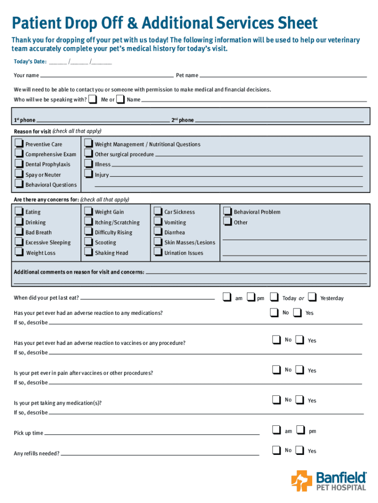 Fillable Online Patient Drop Off & Additional Service Sheet Fax Email ...