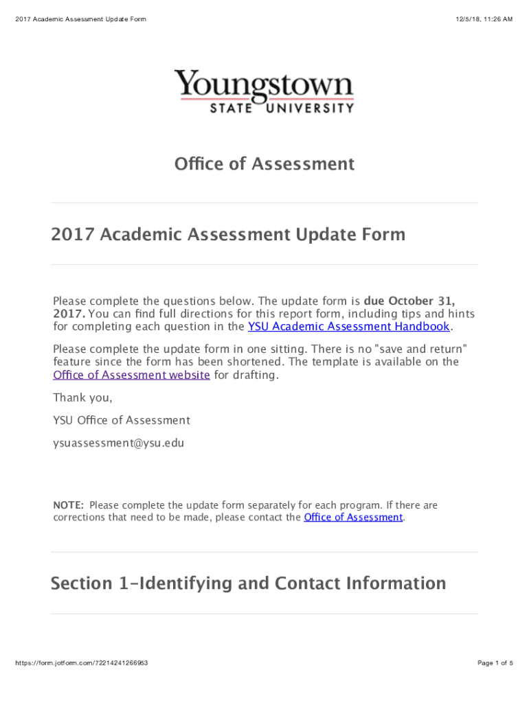 Fillable Online 2017 Academic Assessment Update Form Fax Email Print ...