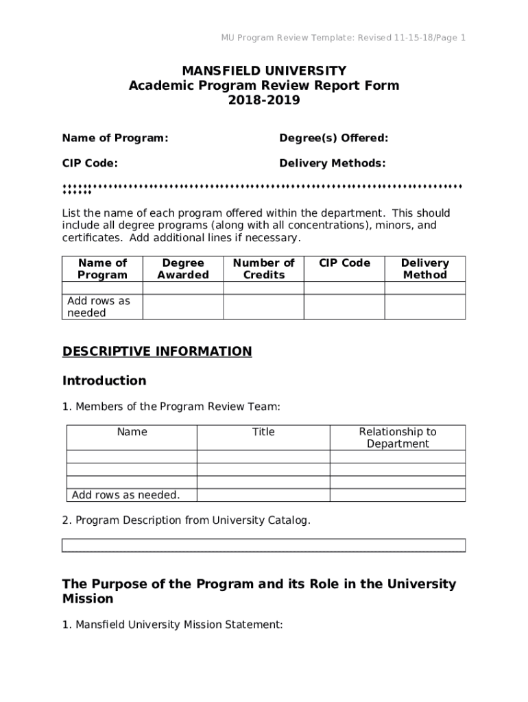 PROGRAM REVIEW SUMMARY Doc Template | pdfFiller