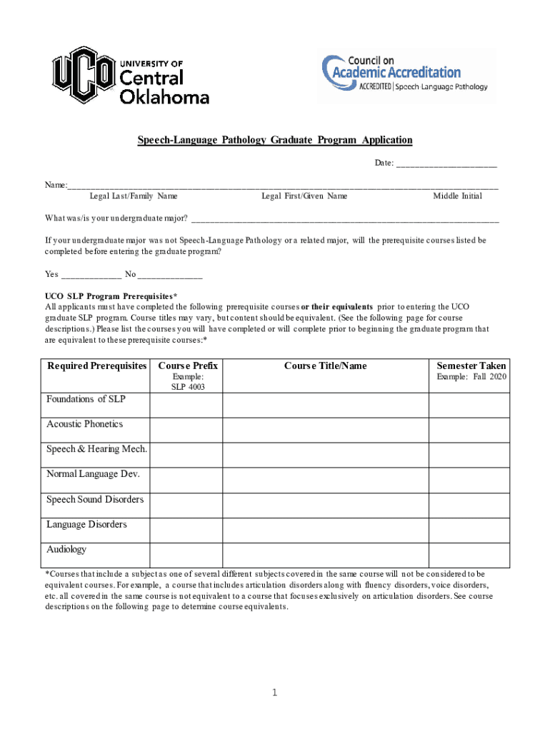 Fillable Online Speech-Language Pathology Graduate Program Application ...