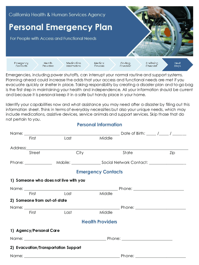 Fillable Online Personal Emergency Plan. Personal Emergency Plan Fax ...