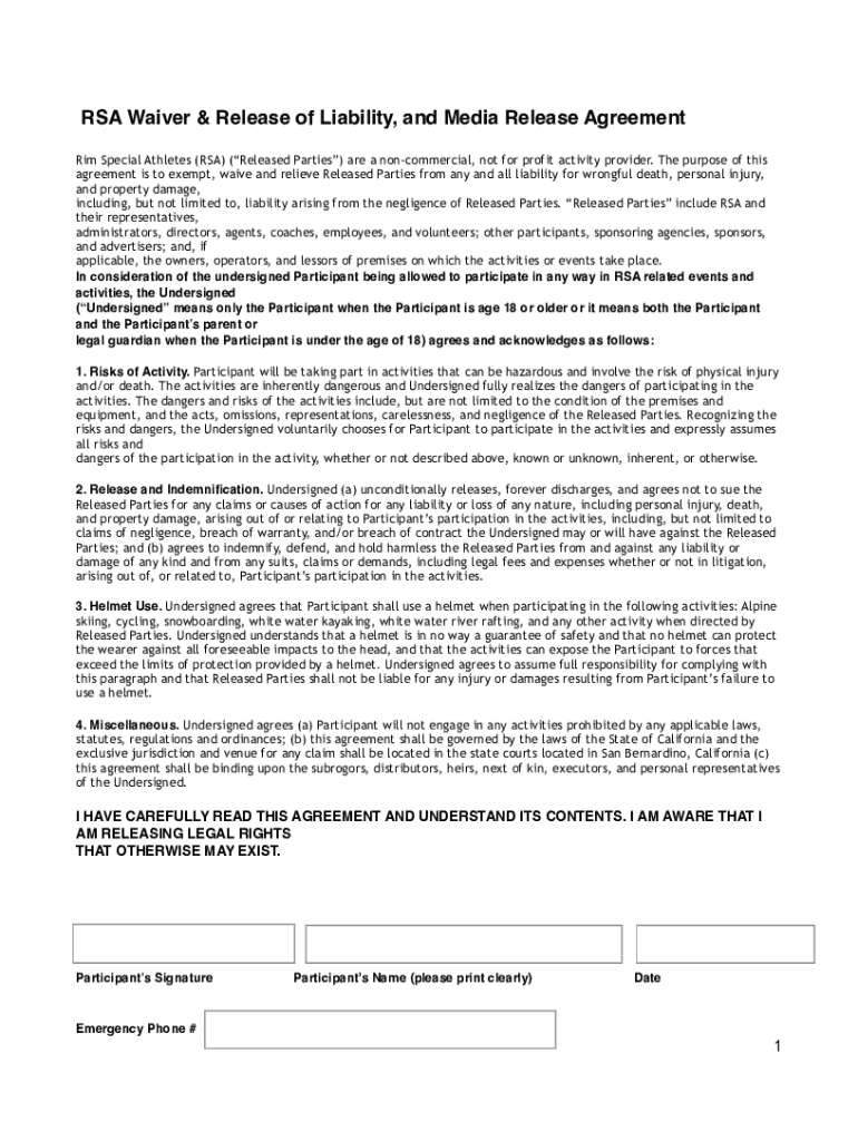 Fillable Online RSA Waiver & Release Form.pages Fax Email Print - pdfFiller