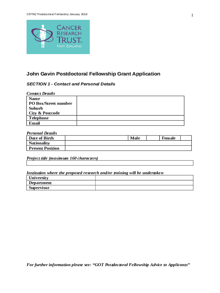 CRTNZ Postdoc Application Doc Template | pdfFiller