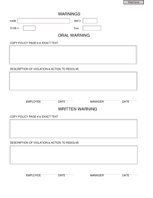 Fillable Online 1- 2- 3 -Employee Warning Form.1 Fax Email Print ...