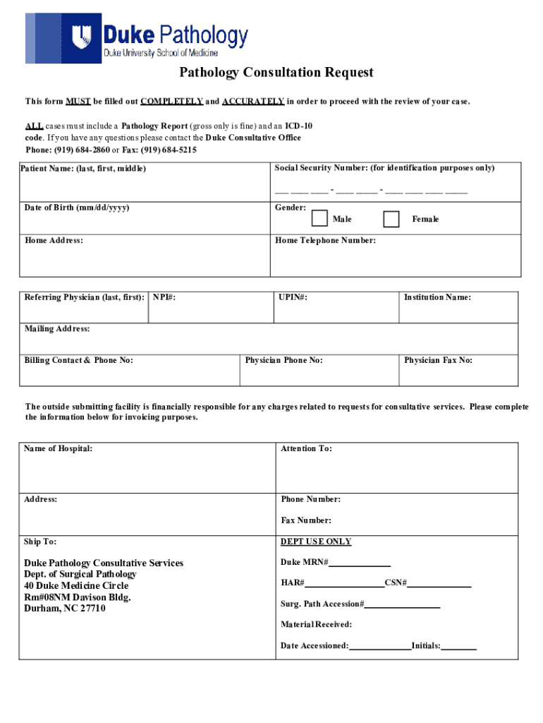 Fillable Online DUMC Pathology Consultation Request Form Fax Email Print - pdfFiller