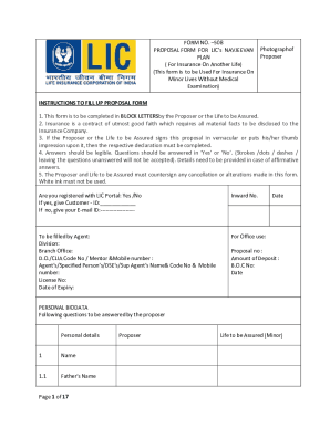 Fillable Online 508 PROPOSAL FORM FOR LIC's NAVJEEVAN PLAN Fax Email ...