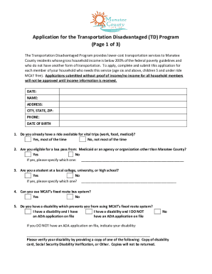 Fillable Online Application for the Transportation Disadvantaged (TD ...