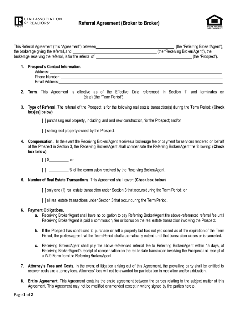 Fillable Online Broker Referral Agreement - Referral AgreementUS Legal ...
