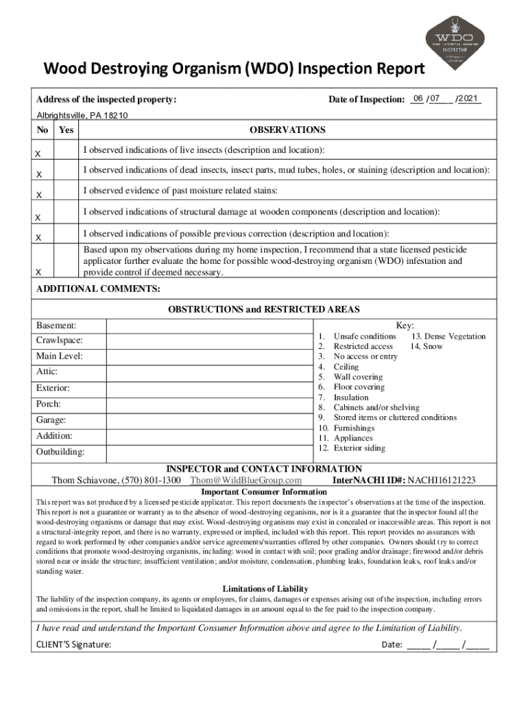 Fillable Online WDO Inspections Jacksonville FLTermite & WDO Reports ...