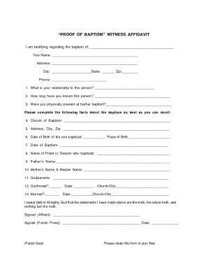 Fillable Online PROOF OF BAPTISM WITNESS AFFIDAVIT - buffalodiocese.org ...