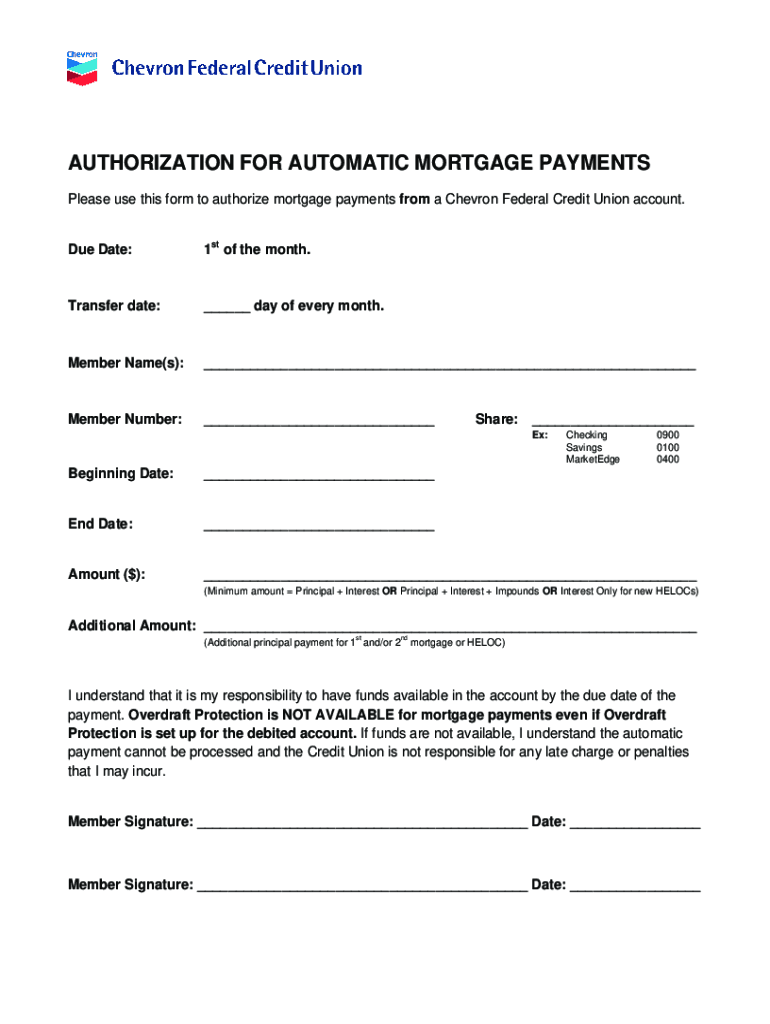 Fillable Online AUTHORIZATION FOR AUTOMATIC MORTGAGE PAYMENTS Fax Email ...
