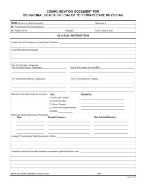 Fillable Online Communication Document for Behavioral Health Specialist ...