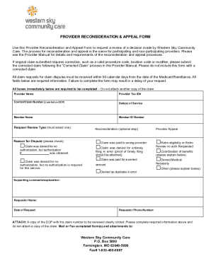 Fillable Online PROVIDER RECONSIDERATION &APPEAL FORM Fax Email Print ...