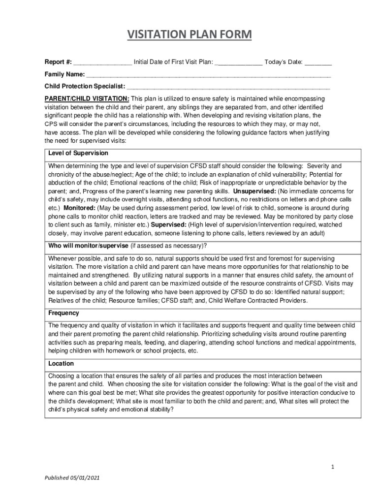 Fillable Online dphhs mt Visitation plan form. Visitation plan form Fax ...