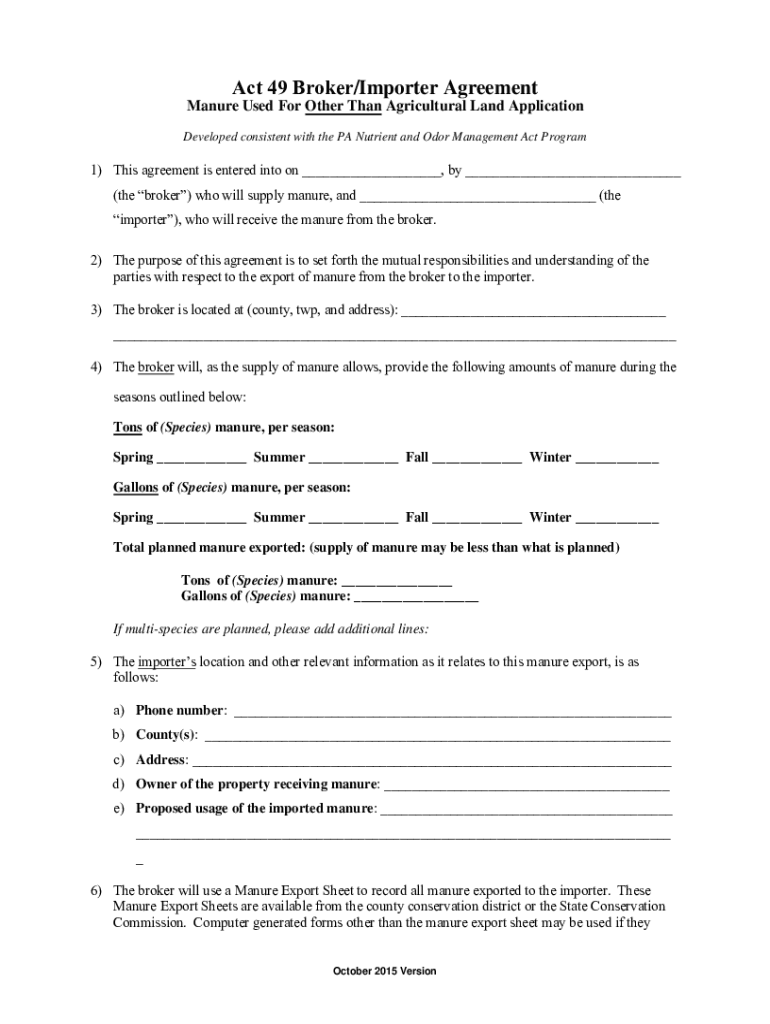Fillable Online Exporter/Importer Agreement - Pennsylvania State ...