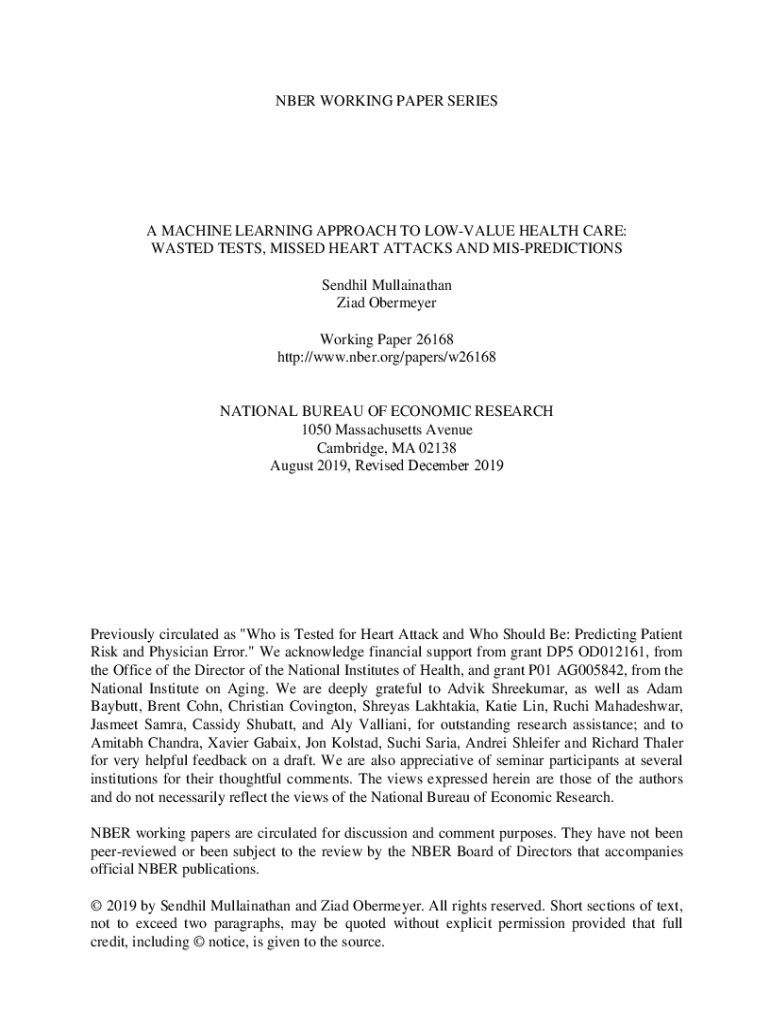 Fillable Online NBER WORKING PAPER SERIES A MACHINE LEARNING APPROACH ...
