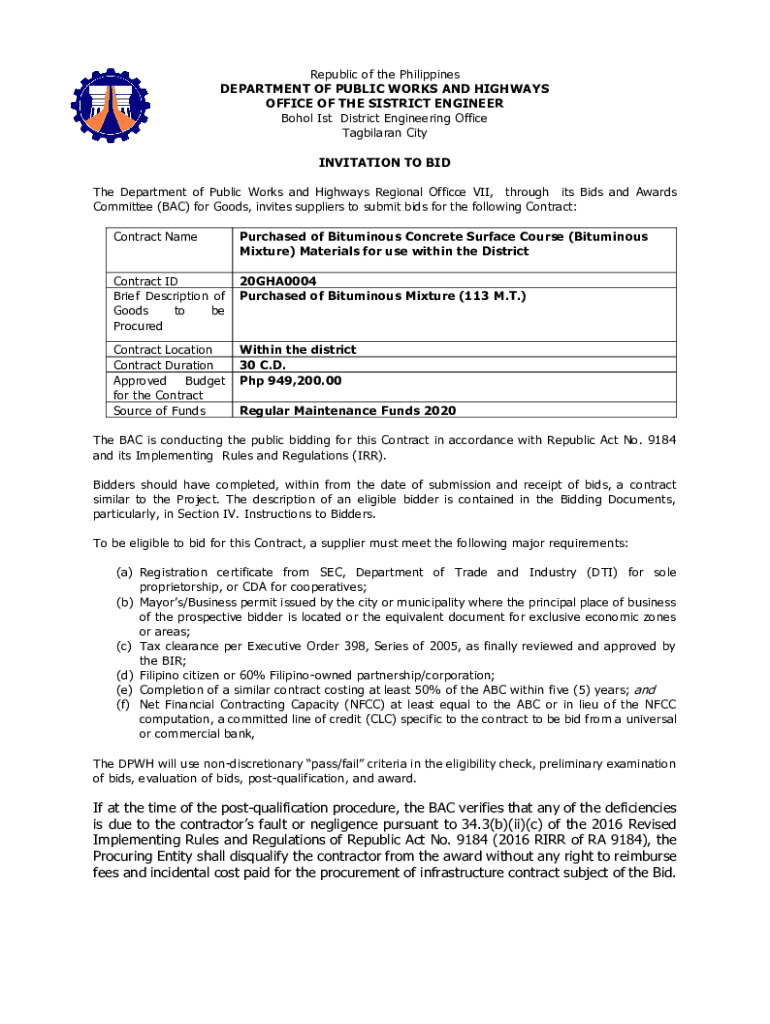 Fillable Online Republic of the Philippines DEPARTMENT OF ... - dpwh ...