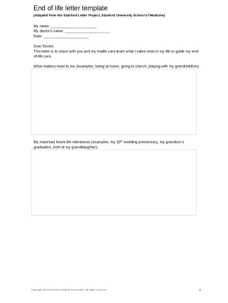 end of life letter template Doc Template | pdfFiller