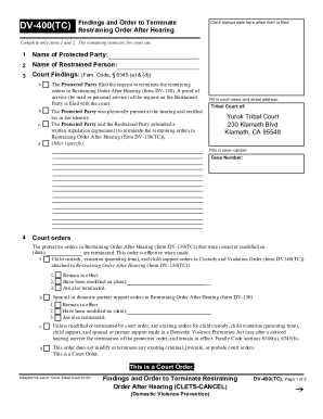 Fillable Online DV-400(TC) Findings and Order to Terminate Restraining ...