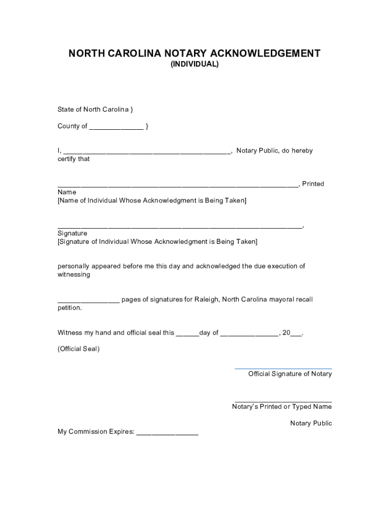 Fillable Online PDF North Carolina Notary Acknowledgement Form - eForms ...
