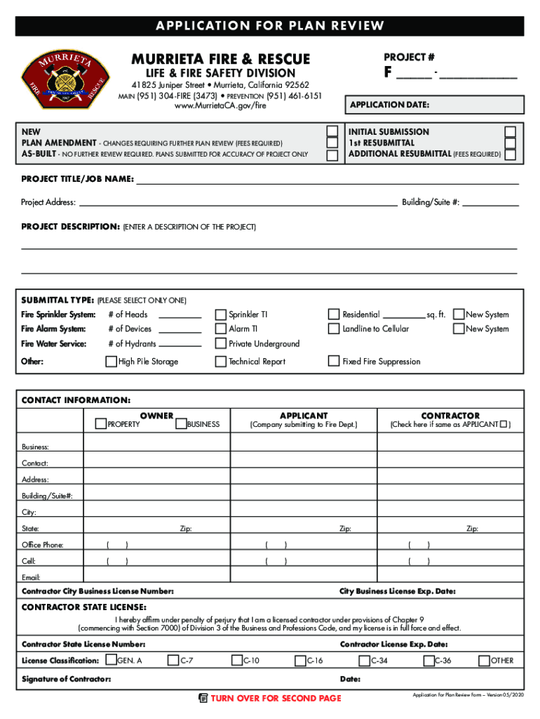 Fillable Online APPLICATION FOR PLAN REVIEW PDF Fillable - Updated Fax ...
