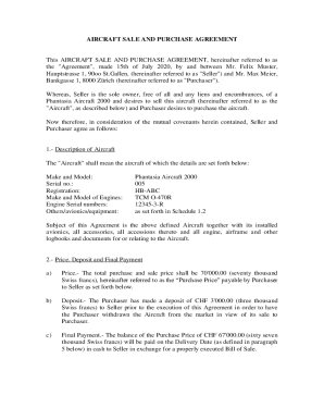 Fillable Online Aircraft Sale and Purchase Agreement. Example Fax Email ...