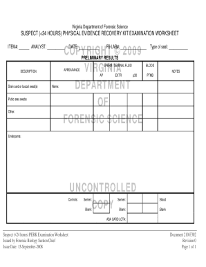 Fillable Online PHYSICAL EVIDENCE RECOVERY KIT Fax Email Print - pdfFiller