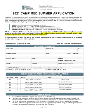 Fillable Online 2021 CAMP MED SUMMER APPLICATION Fax Email Print ...