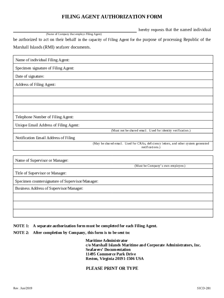 FILING AGENT AUTHORIZATION Doc Template | pdfFiller