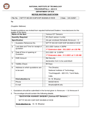 Fillable Online NOTICE INVITING QUOTATION To - nitt.edu Fax Email Print ...