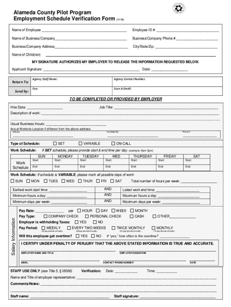 Fillable Online web peralta Employment Schedule Verification - Home Peralta Colleges ... Fax ...