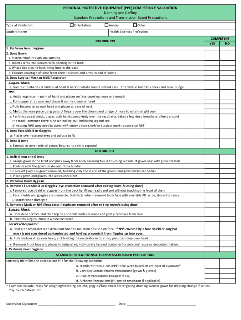 Fillable Online PERSONAL PROTECTIVE EQUIPMENT (PPE) COMPETENCY ... Fillable Online PERSONAL PROTECTIVE EQUIPMENT (PPE) COMPETENCY ...