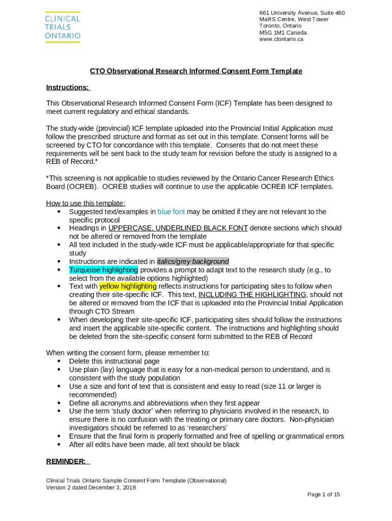 This Observational Research Ined Consent (ICF) Template has been ...