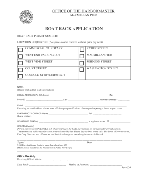Fillable Online Boat Rack Permit Application Fax Email Print - pdfFiller
