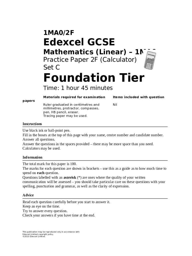 Practice Paper 2F (Calculator) Set C . - KESH GCSE MATHS ... - tssmaths ...