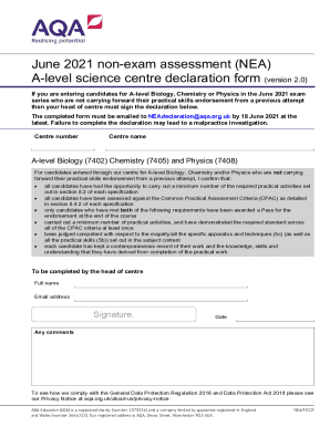 Fillable Online Centre declaration form (A-level)- June 2021. Biology ...