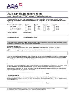 Fillable Online Candidate record form 2021. Languages; French; German ...