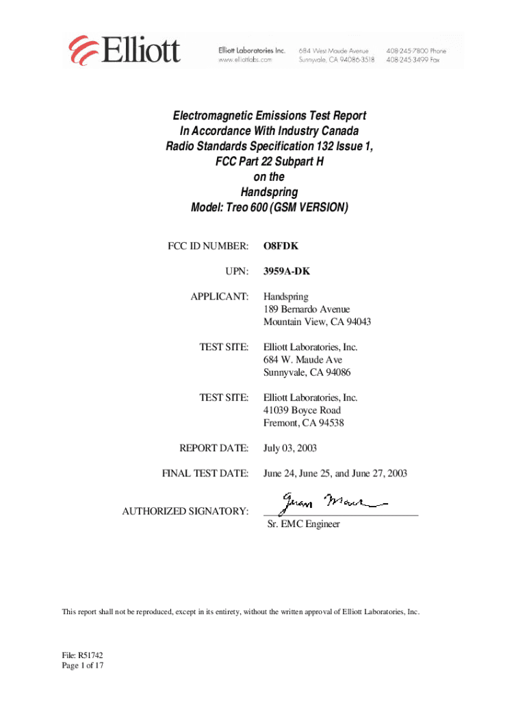 Fillable Online Electromagnetic Emissions Test Report In Accordance ...