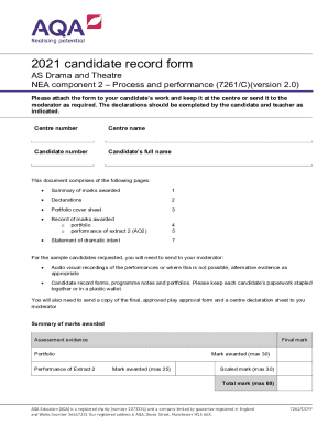 Fillable Online 2021 candidate record form - AQA Fax Email Print ...