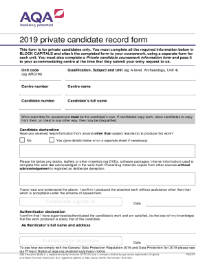Fillable Online Candidate record form Private candidate record form2019 Fax Email Print - pdfFiller