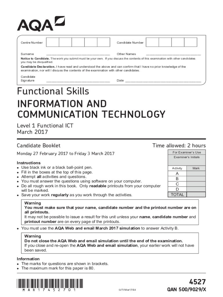 Fillable Online Functional Skills ICT Level 1 Question paper Level 1 ...