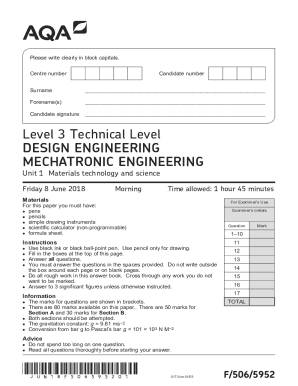 Fillable Online Level 3 Technical Level DESIGN ENGINEERING MECHATRONIC ...