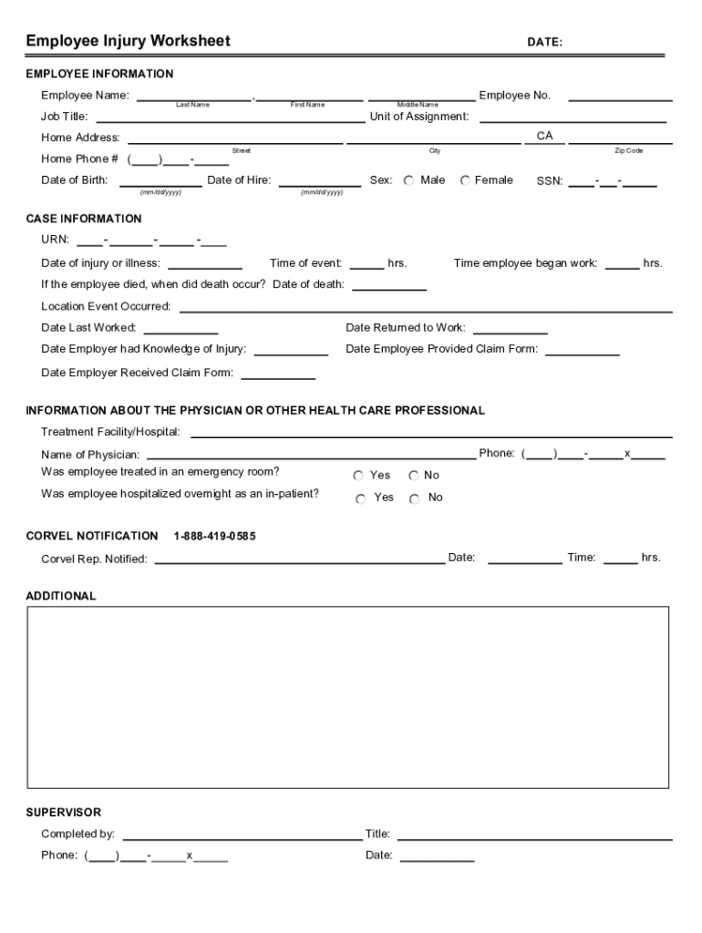 Fillable Online Employee Injury Worksheet Fax Email Print - pdfFiller
