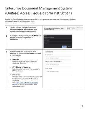 Fillable Online Enterprise Document Management System (OnBase) Access Request Form Instructions ...