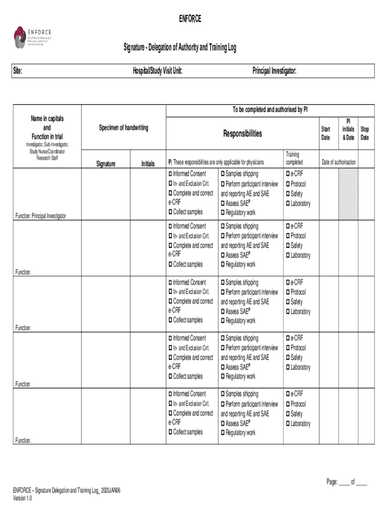 Fillable Online Signature - Delegation of Authority and Training Log Fax Email Print - pdfFiller