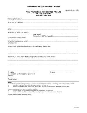 INAL PROOF OF DEBT . 2. Creditors Doc Template | pdfFiller