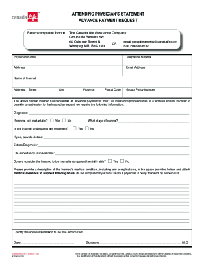 Fillable Online Attending Physician's Statement - Advance Payment ...